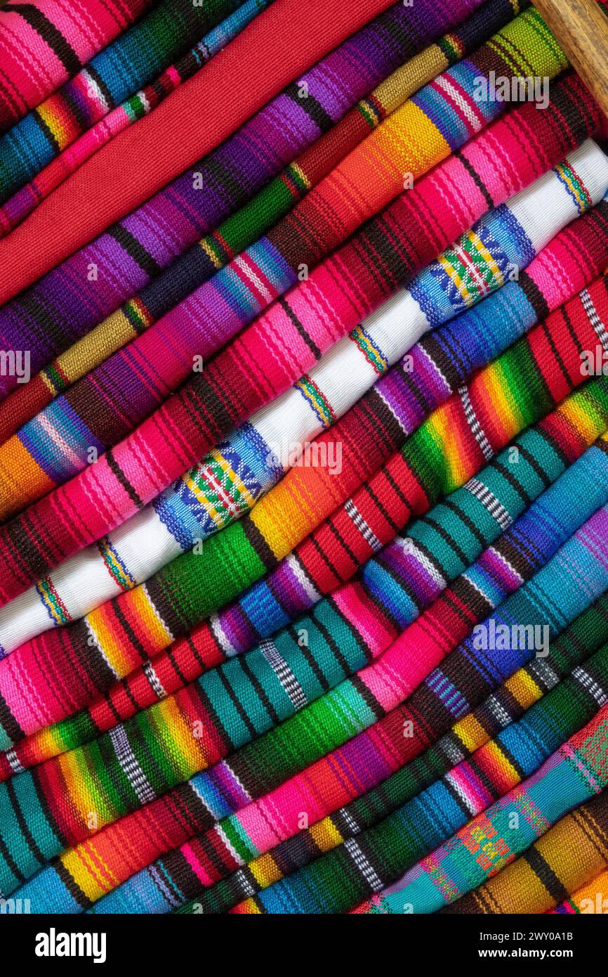 Colored fabric as seen on the markets of Peru, Bolivia, latin american ...