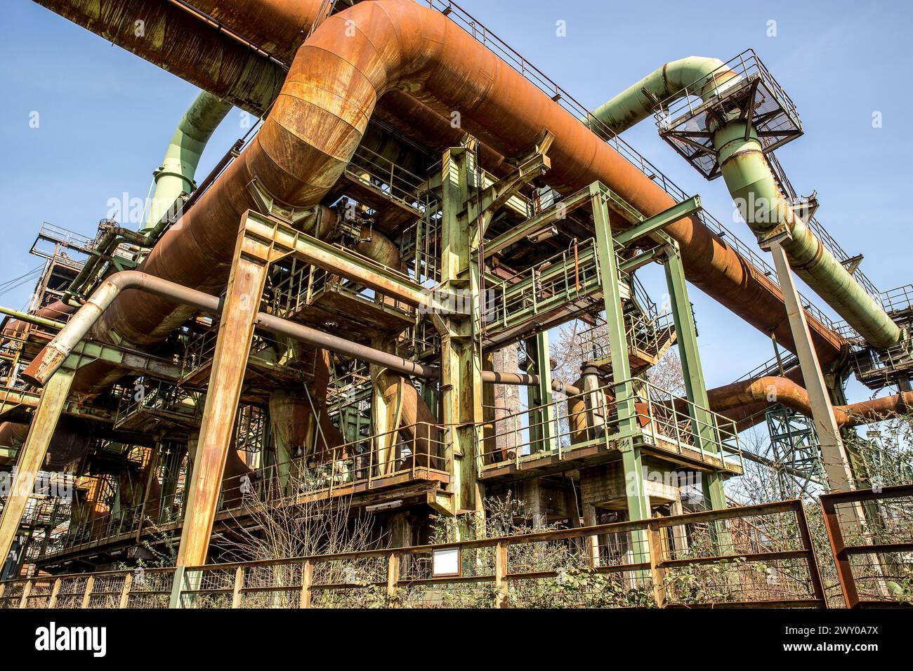 Steel pipes and construction of an old plant and factory Stock Photo ...