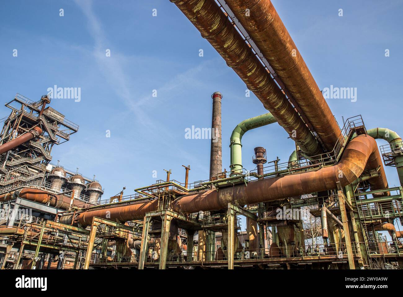 Steel pipes and construction of an old plant and factory Stock Photo ...