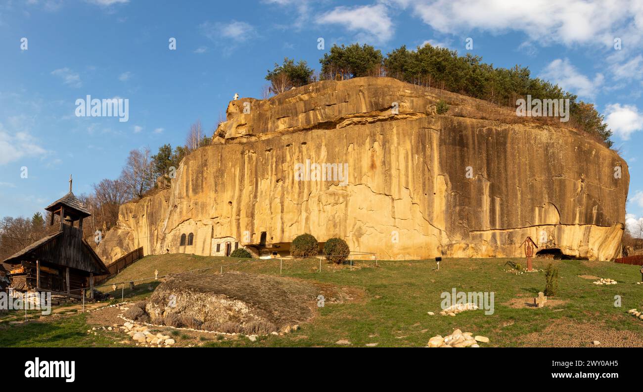 A landscape with Corbii de Piatra monastery in Romania. It is a place ...