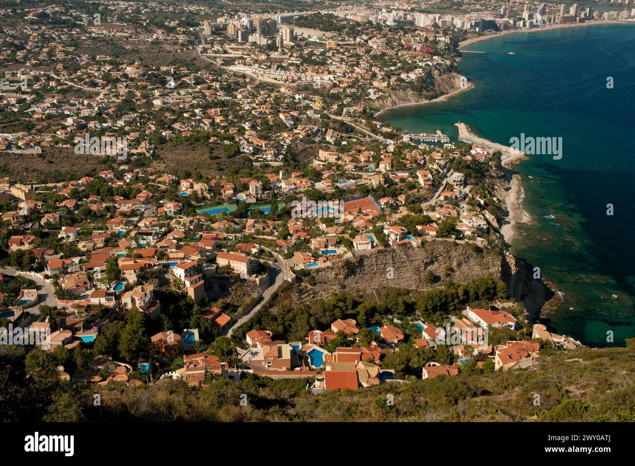 Panoramic view of Calpe City. Alicante province, Costa Blanca, Spain ...