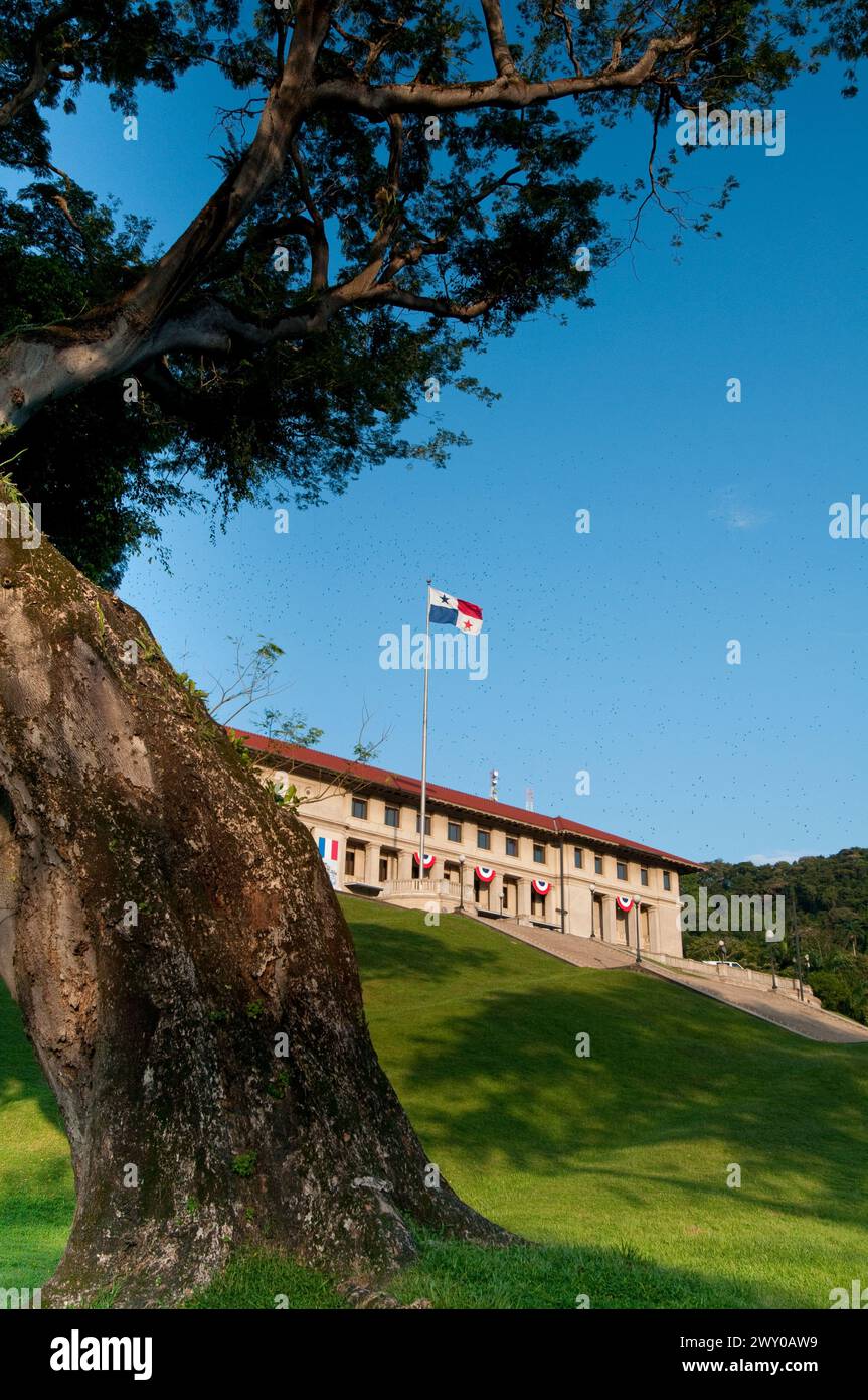 Panama Canal Administration building on top of the hill. Balboa, Panama ...