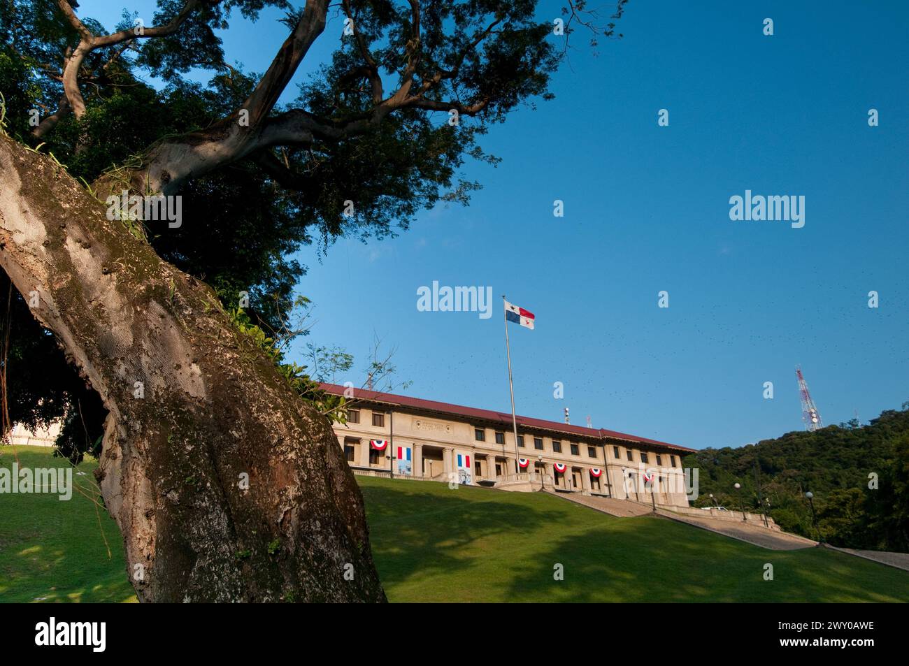Panama Canal Administration building on top of the hill. Balboa, Panama ...