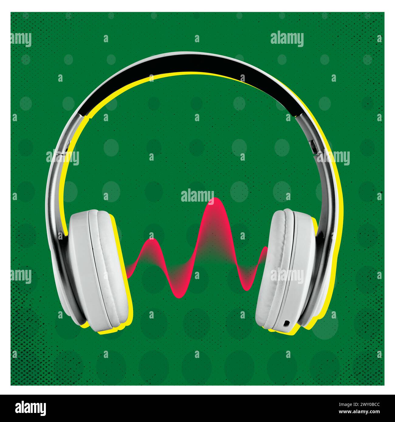 Headphones with red abstract design element depicting volume of sound ...