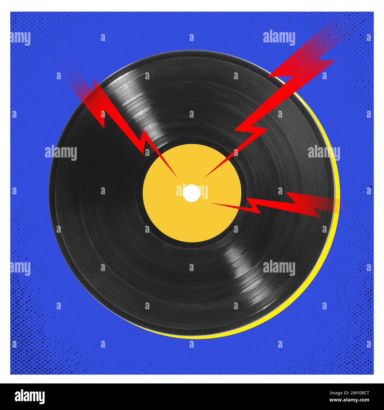 Black vinyl record with lighting elements isolated against blue ...