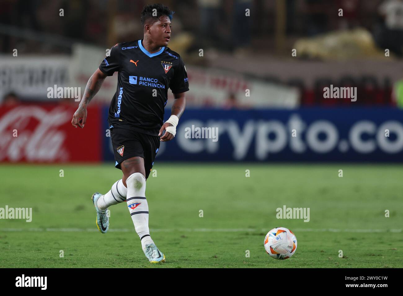 Lima, Peru. 03rd Apr, 2024. Richard Mina of LDU de Quito during the ...