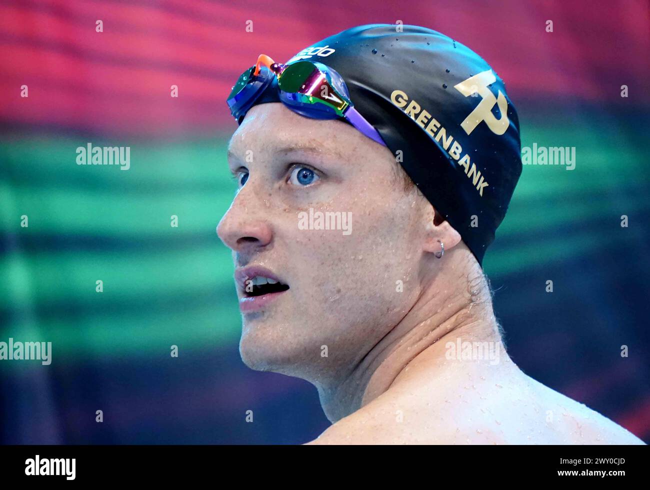 Luke Greenbank can be seen during day two of the 2024 British Swimming ...