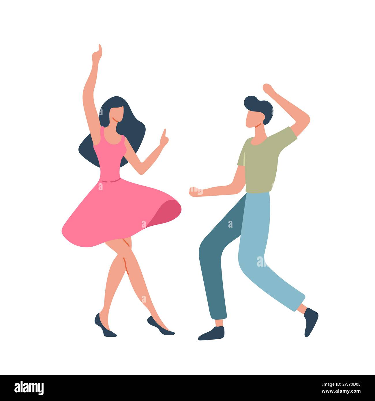 Happy dancing people, male and female dancers isolated on white ...