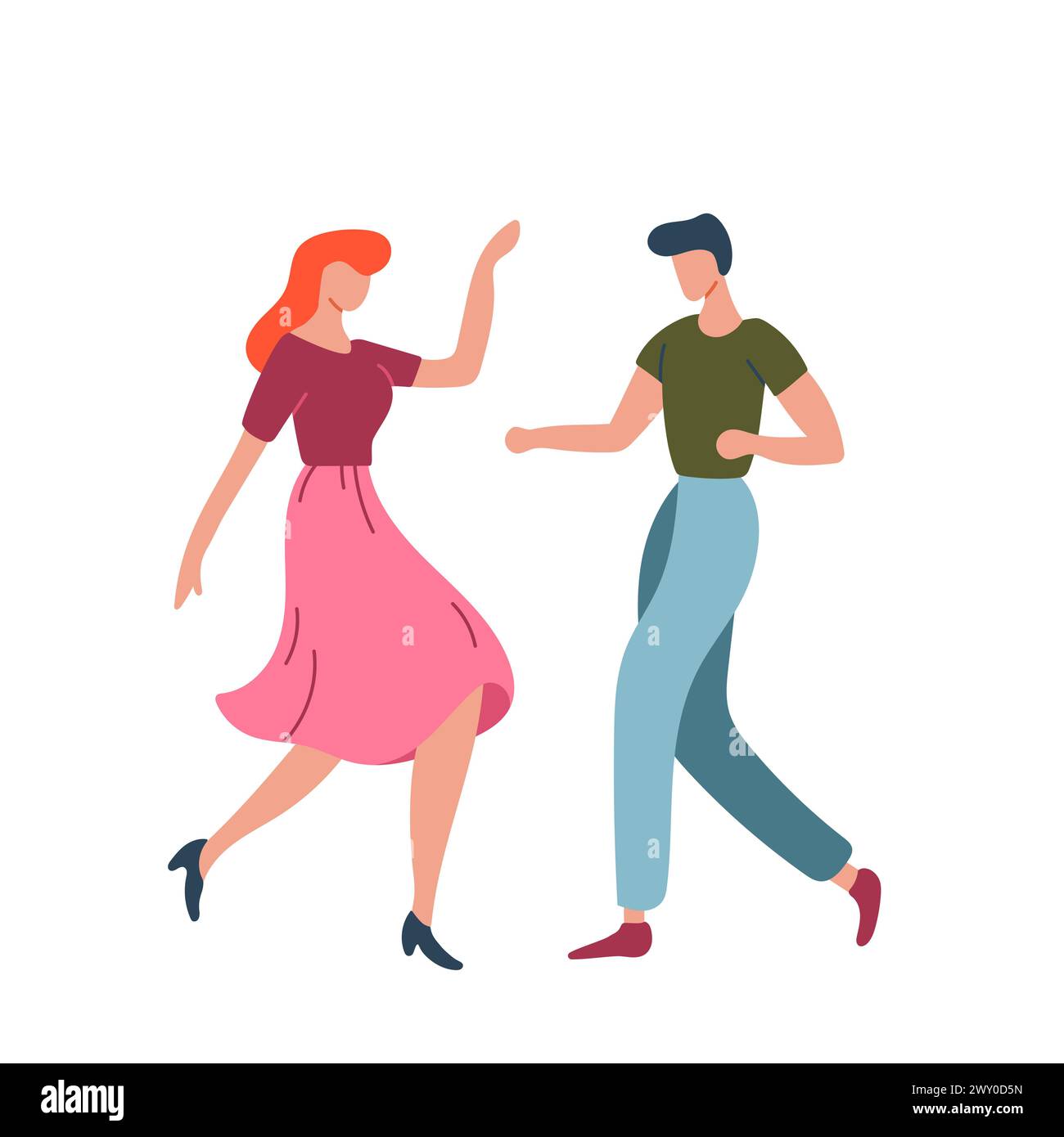 Happy dancing people, male and female dancers isolated on white ...