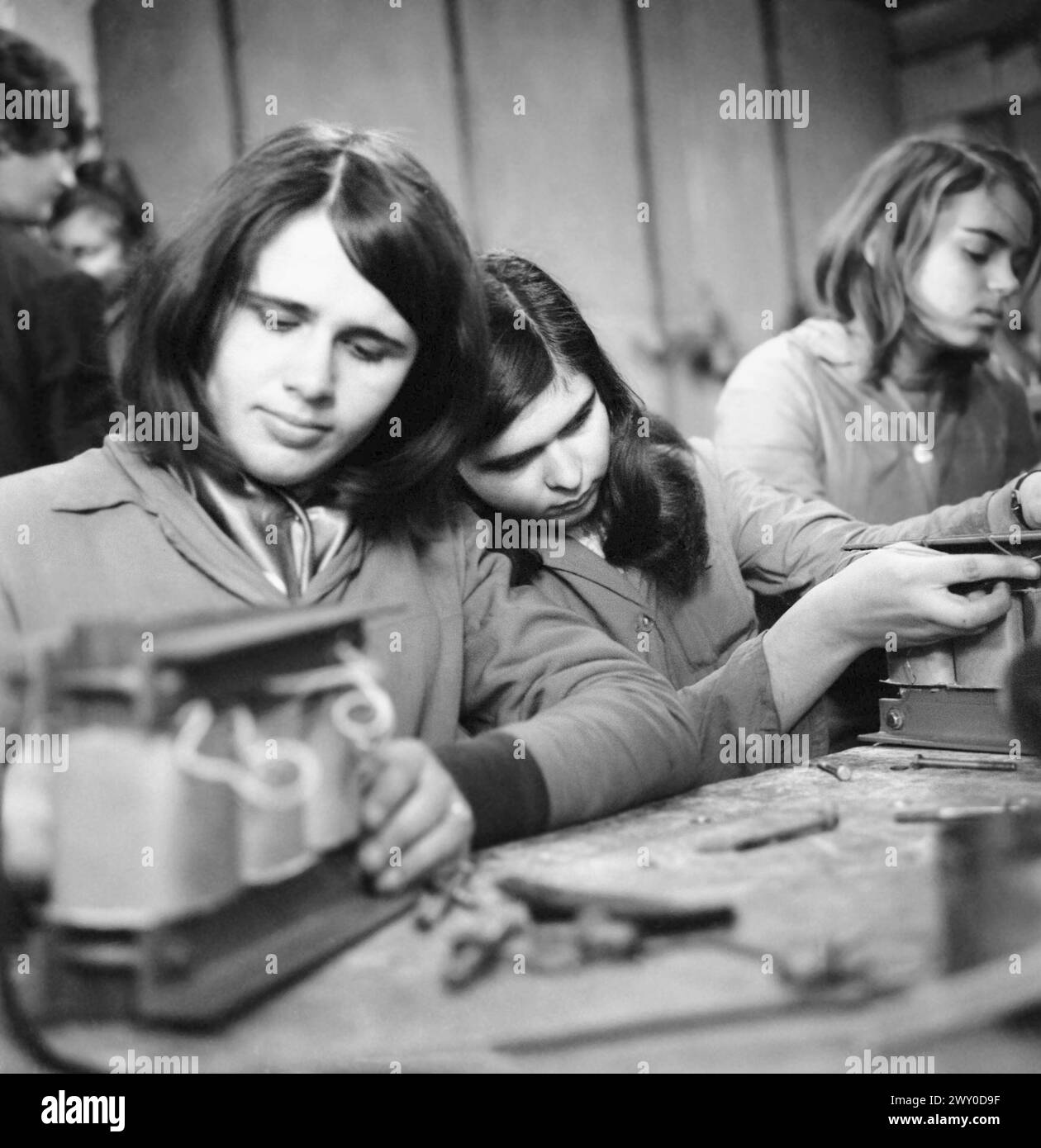 Socialist Republic of Romania in the 1970s. Young women working in a ...