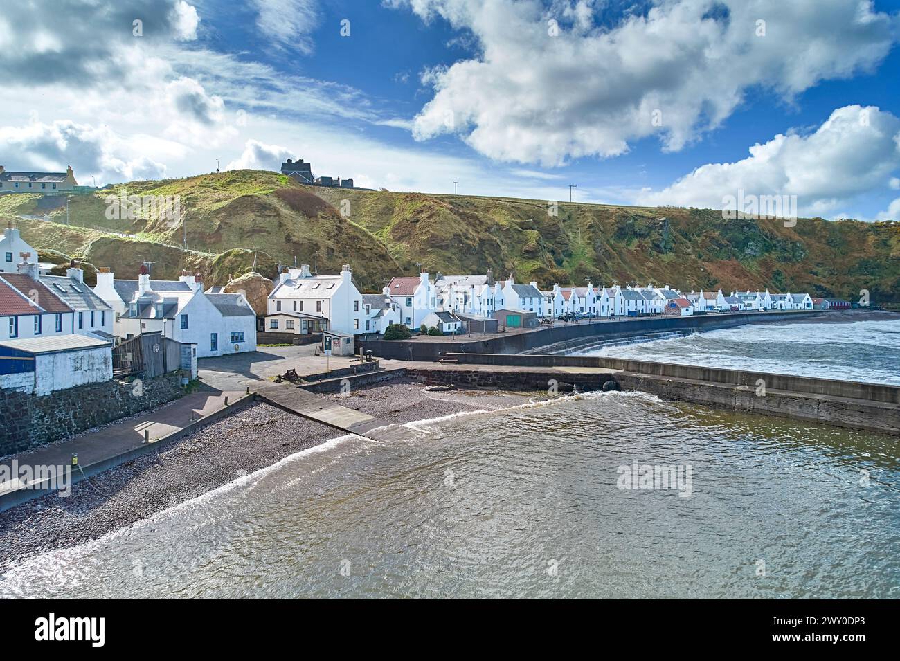 Pennan Village Aberdeenshire Scotland a blue sky with clouds over the ...