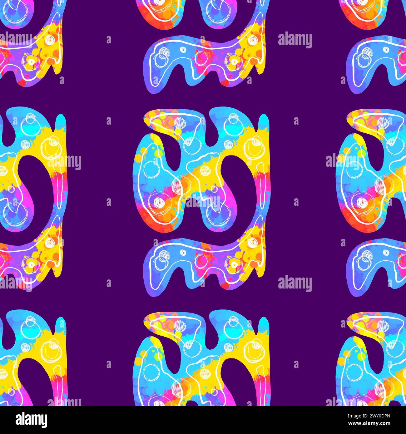 Hand drawn geomethic seamless pattern illustration graphic shaper neon ...