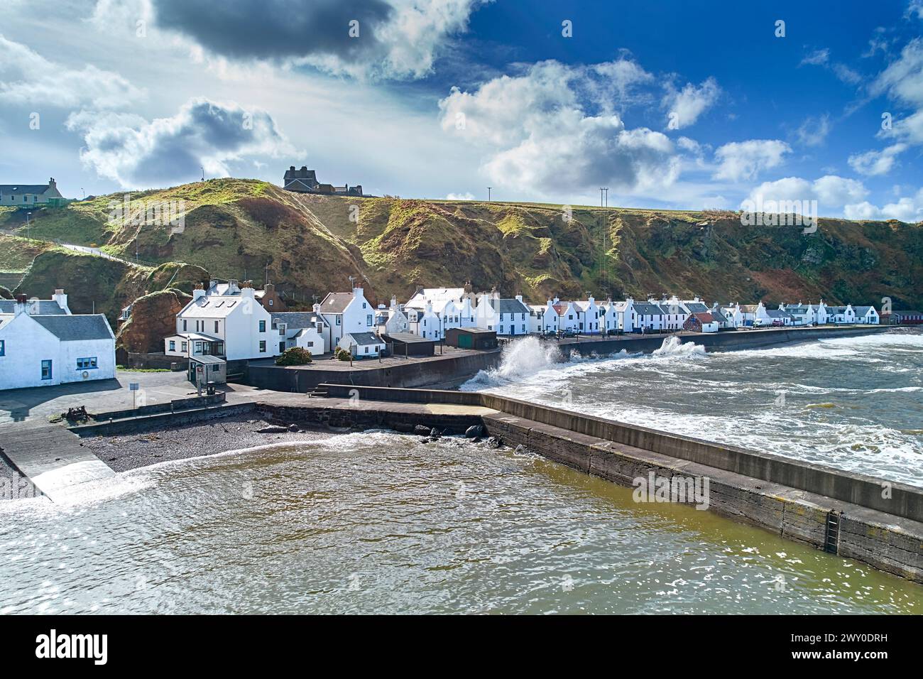 Pennan Village Aberdeenshire Scotland blue sky over the harbour and ...