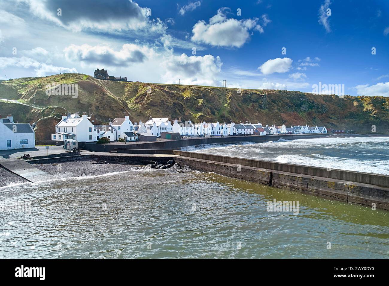 Pennan Village Aberdeenshire Scotland blue sky with clouds the small ...