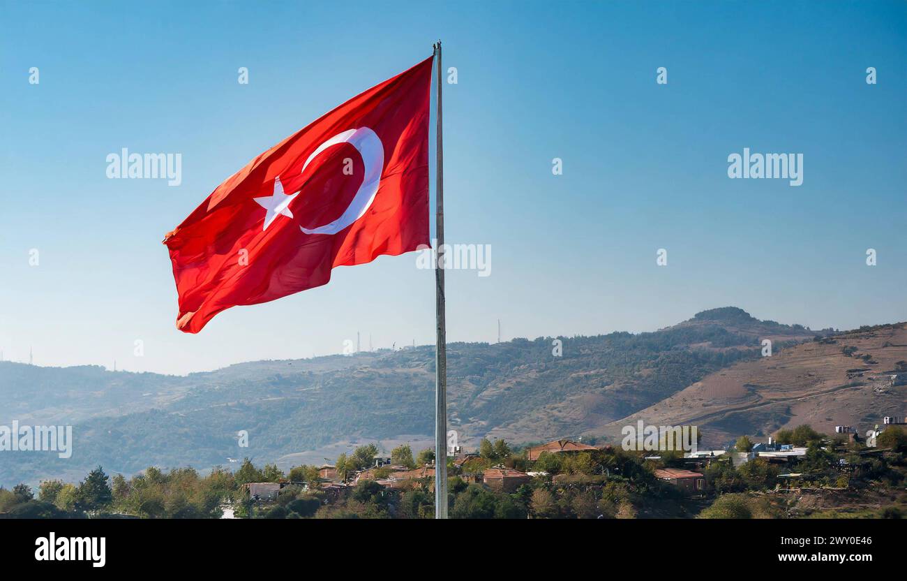 Fahne, die Nationalfahne von der Türkei flattert im Wind 1f-4801093b ...