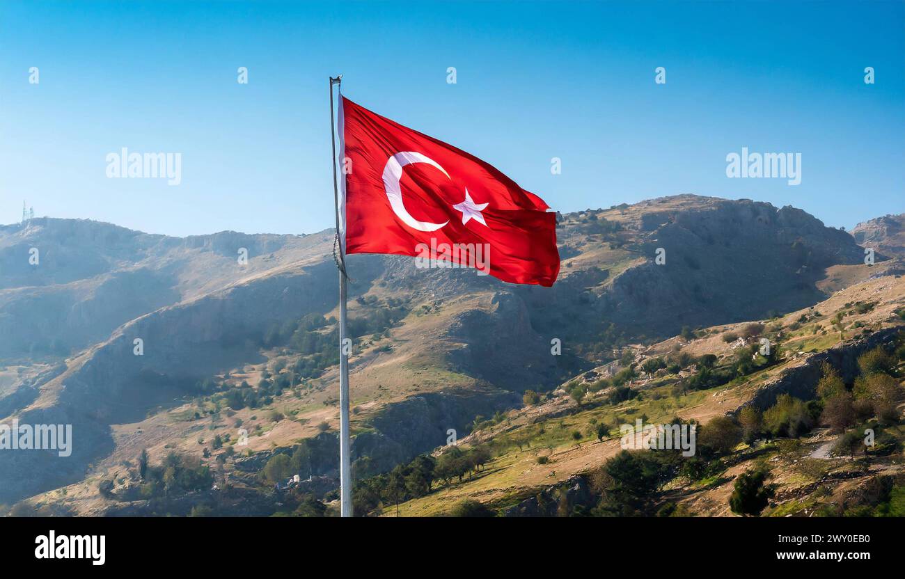 Fahne, die Nationalfahne von der Türkei flattert im Wind 1f-4801097b ...