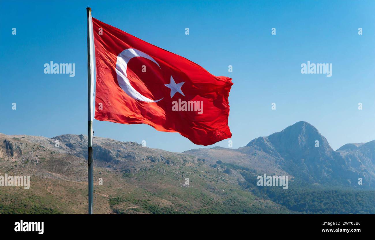 Fahne, die Nationalfahne von der Türkei flattert im Wind 1f-4801095b ...