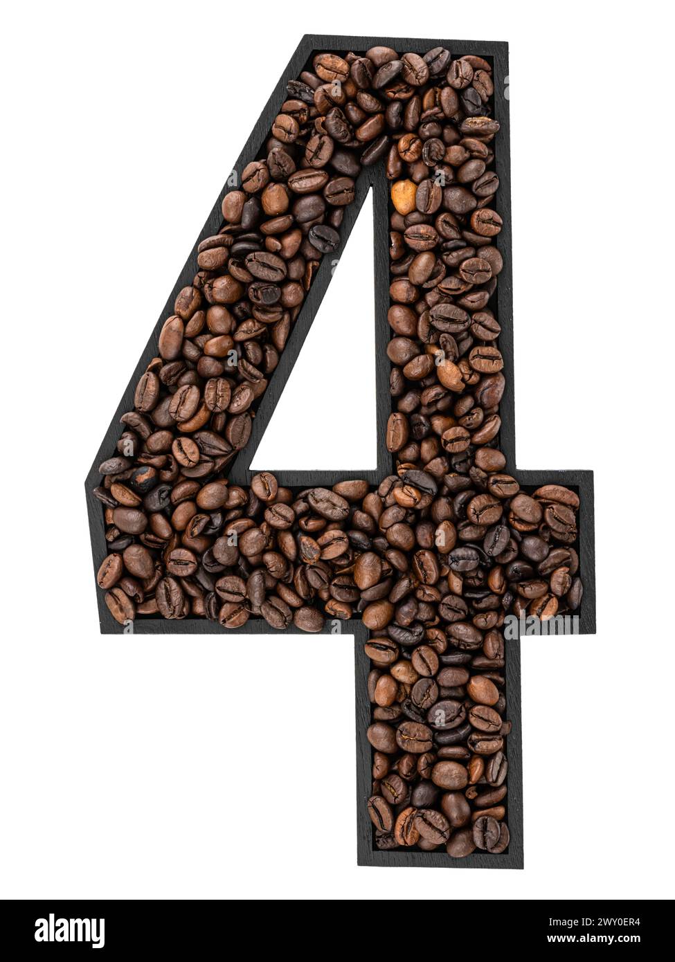 Number 4 in black frame made of roasted coffee beans on transparent ...