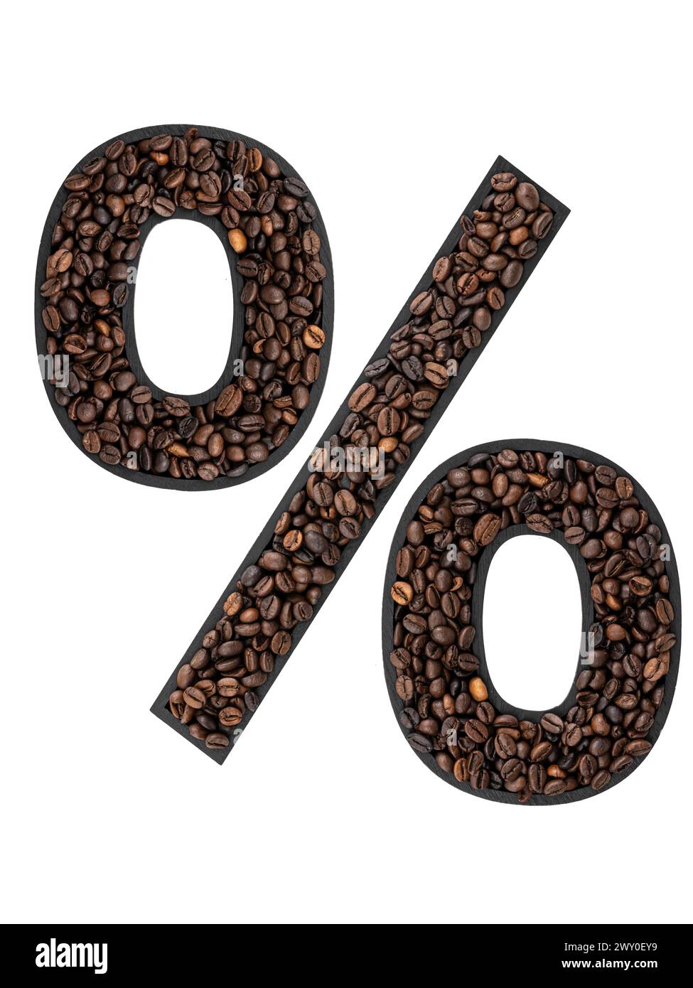 Percent sign in frame made of roasted coffee beans on transparent ...