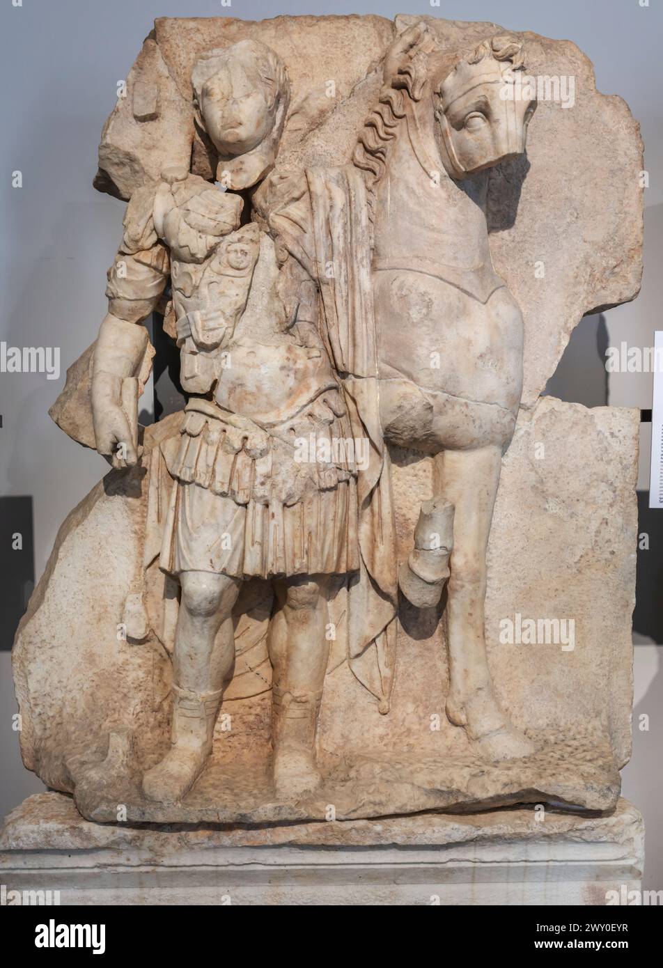 Roman emperor with horse, Roman Sebasteion relief sculpture in Museum ...