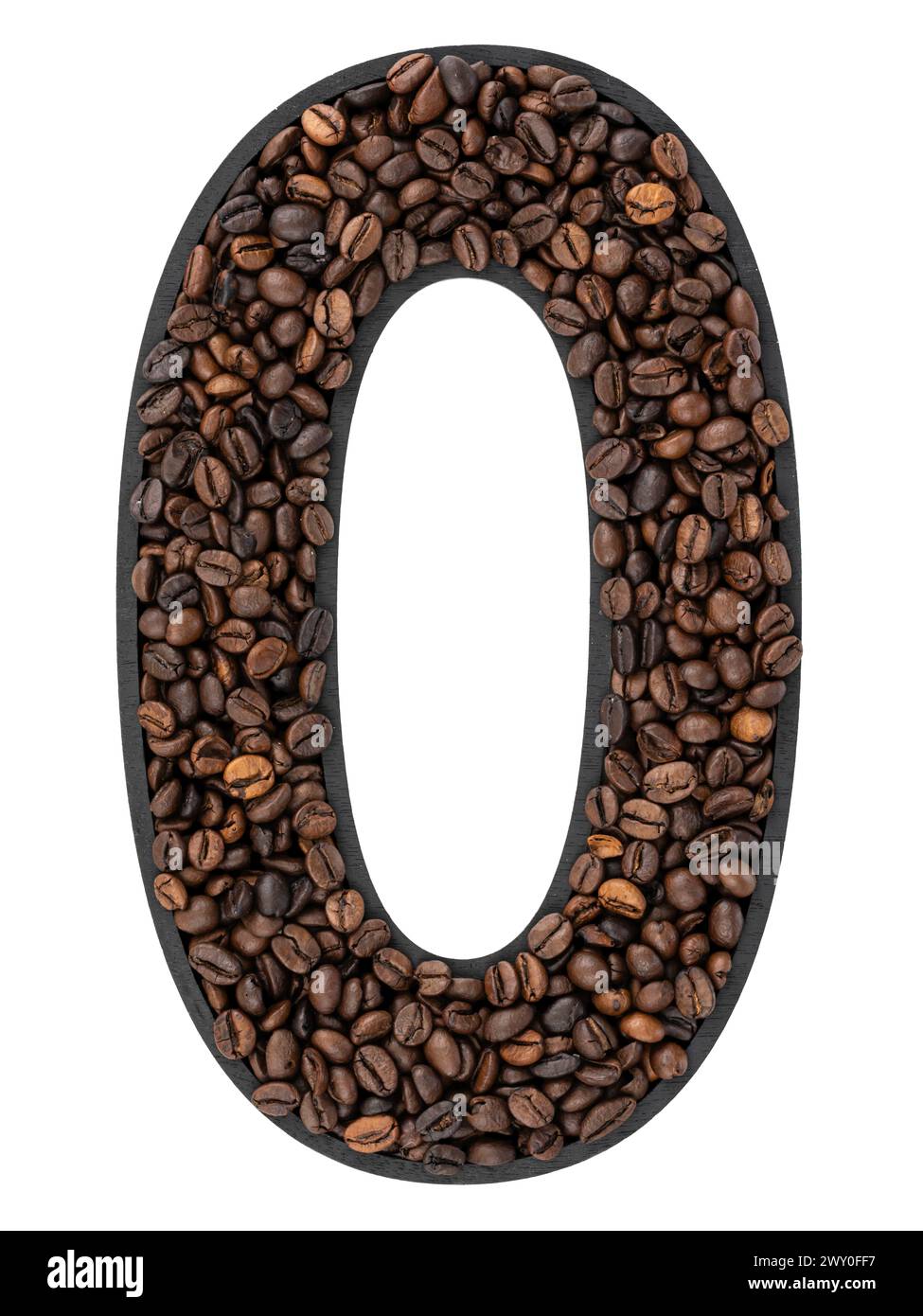 Number 0 in black frame made of roasted coffee beans on transparent ...