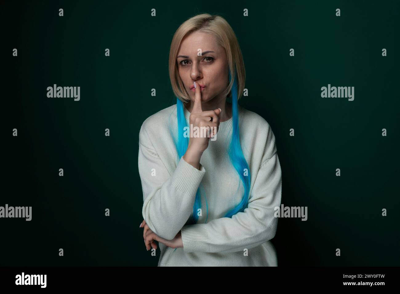 Woman Wearing Blue Ribbon Around Neck Stock Photo - Alamy