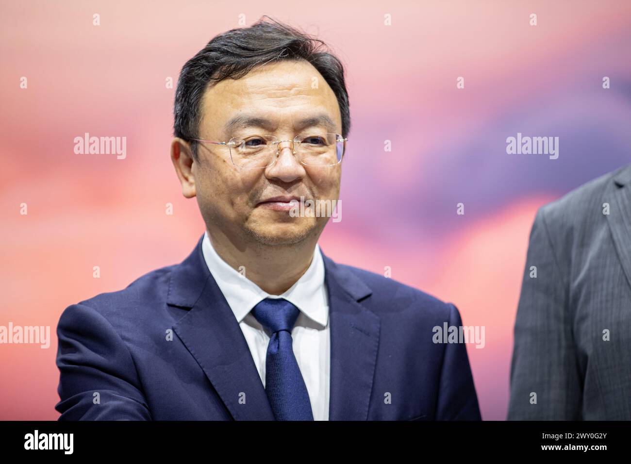 Wang Chuanfu, founder and chairman of BYD, at the press conference of ...