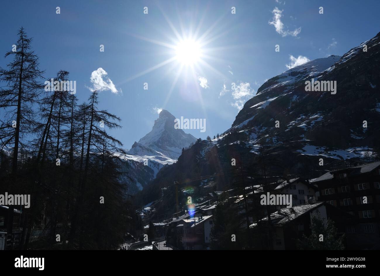 25 March 2024, Switzerland, Zermatt: The Matterhorn. At 4478 meters ...