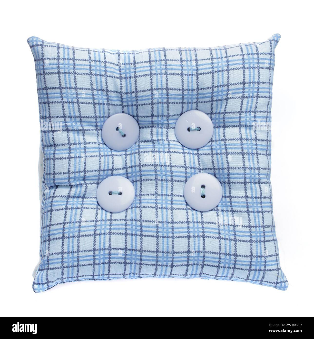 Blue small cushion or pincushion isolated on white background Stock ...