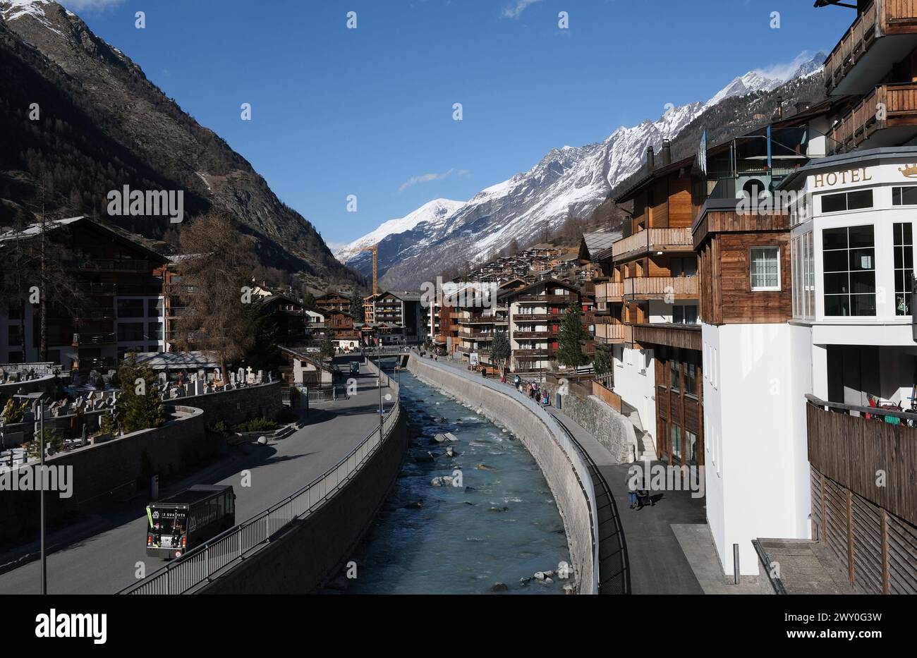 23 March 2024, Switzerland, Zermatt: The Swiss ski resort of Zermatt ...