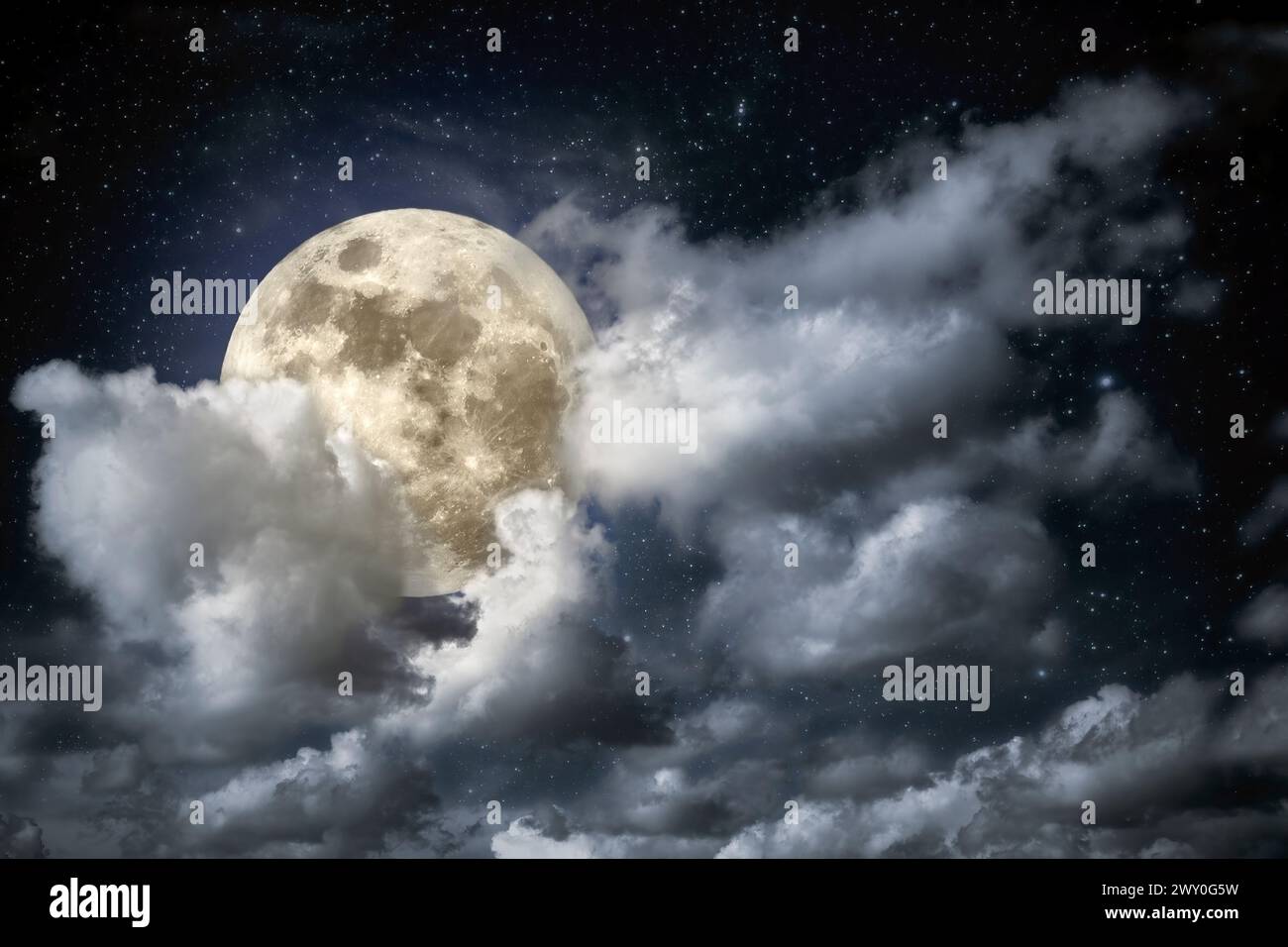 Illustration of an interesting full moon in a cloudy night Stock Photo ...