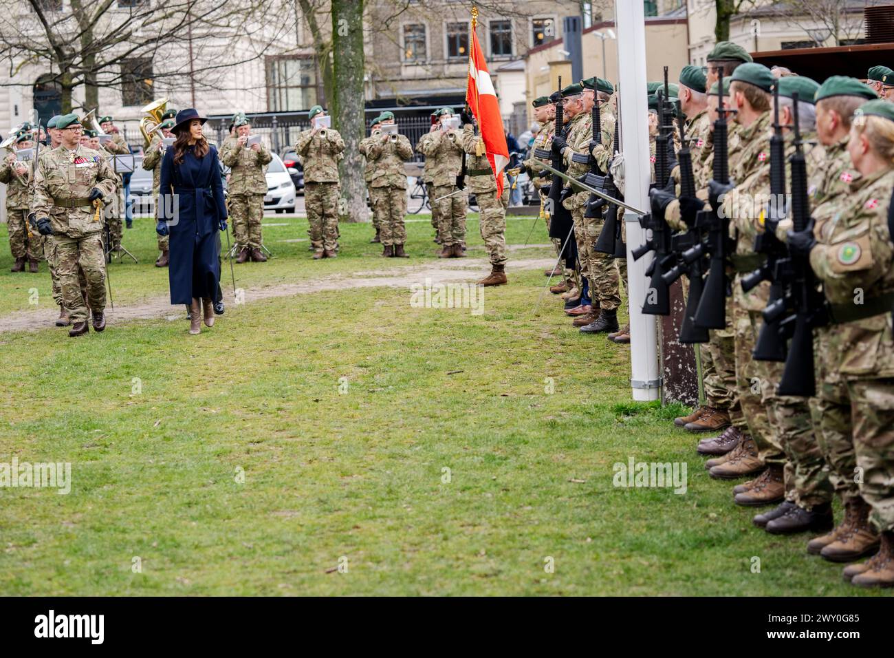 Queen Mary and Major General Jens Henning Garly, head of the Home Guard ...