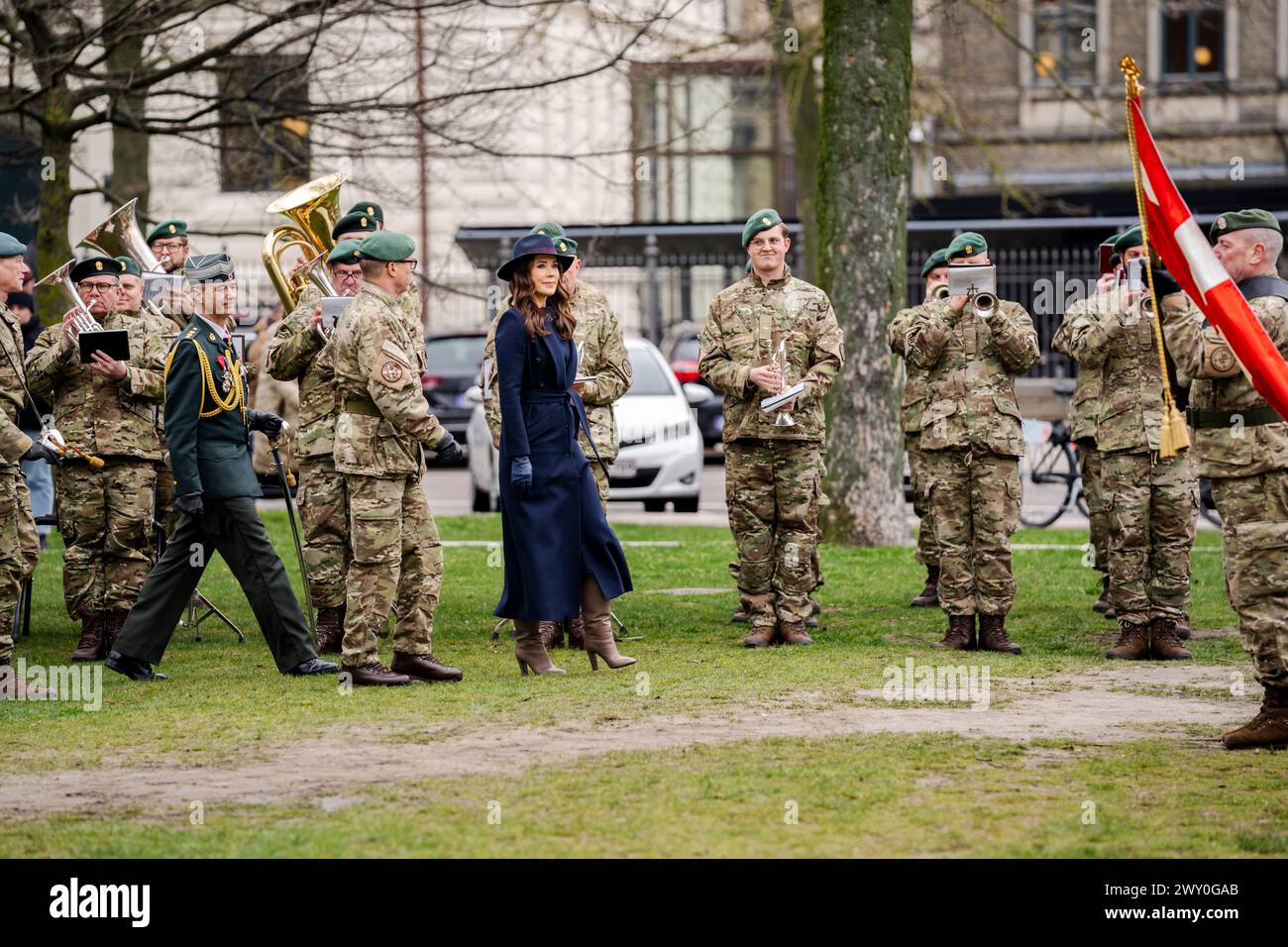 Queen Mary and Major General Jens Henning Garly, head of the Home Guard ...