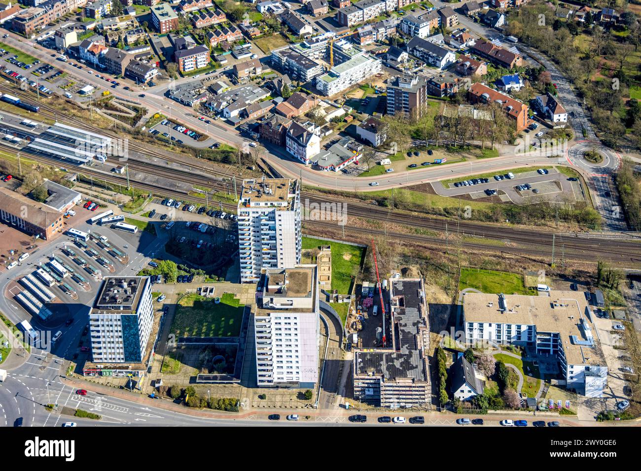 Luftbild, Hochhäuser am Hbf Hauptbahnhof, Ausbau der Betuweroute und ...