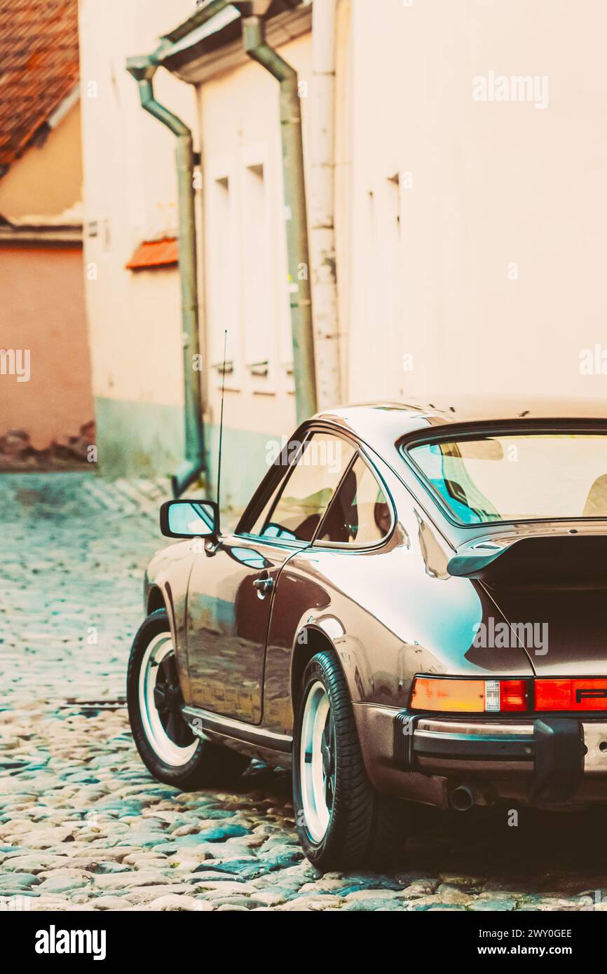 Side View Of Porsche 930 Car Parked In Old Narrow Street Stock Photo ...