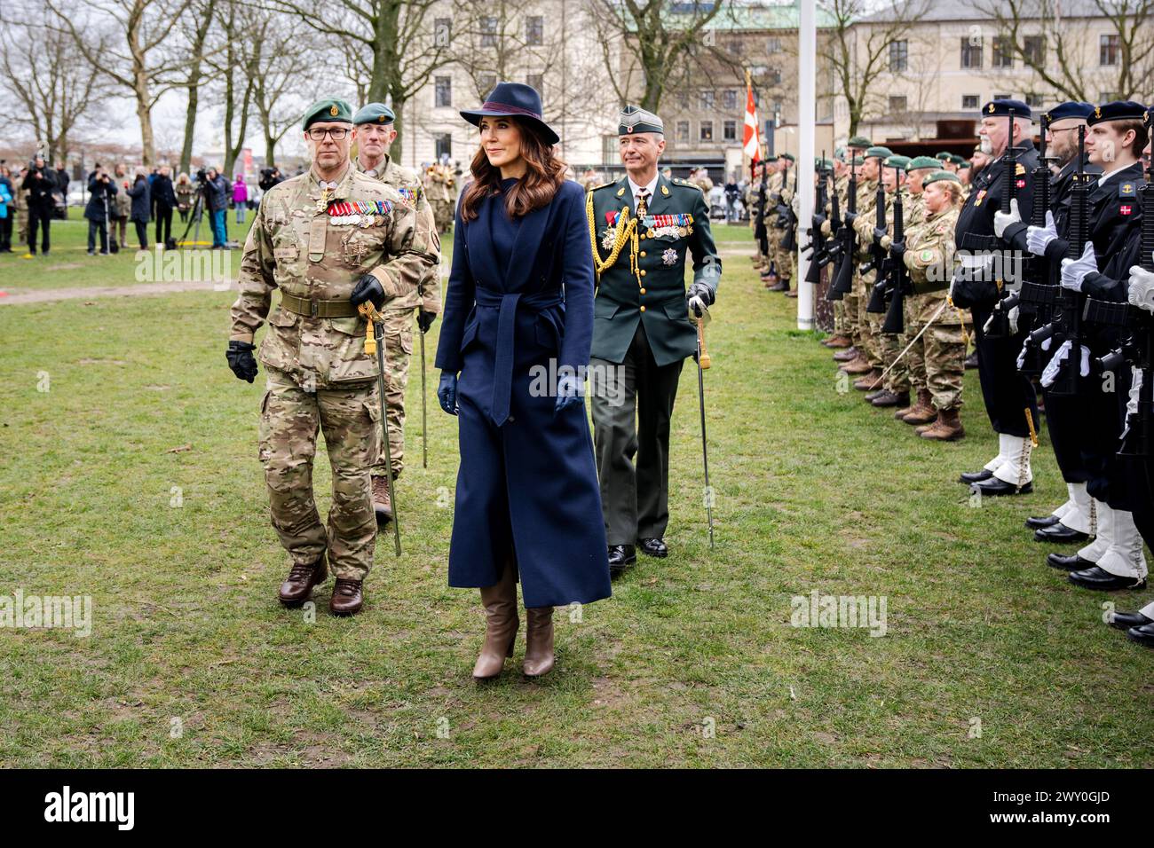 Queen Mary and Major General Jens Henning Garly, head of the Home Guard ...