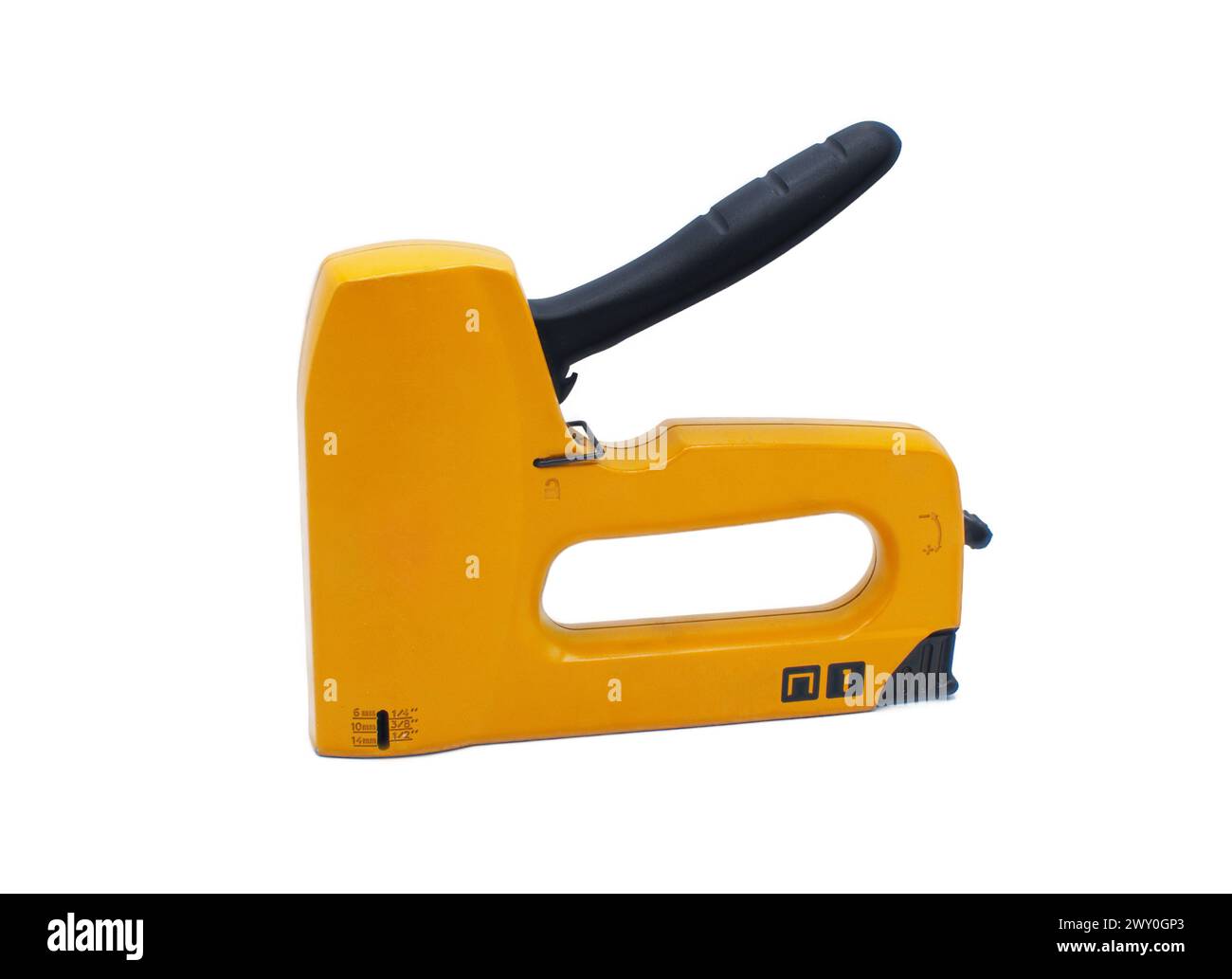 Staple gun isolated on white background orange yellow color with black ...
