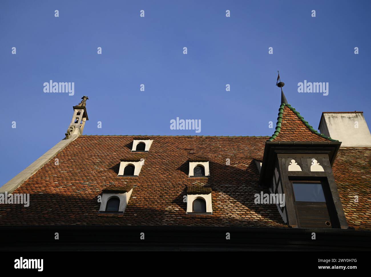 Landscape with scenic view of the Renaissance style clay tile rooftop ...