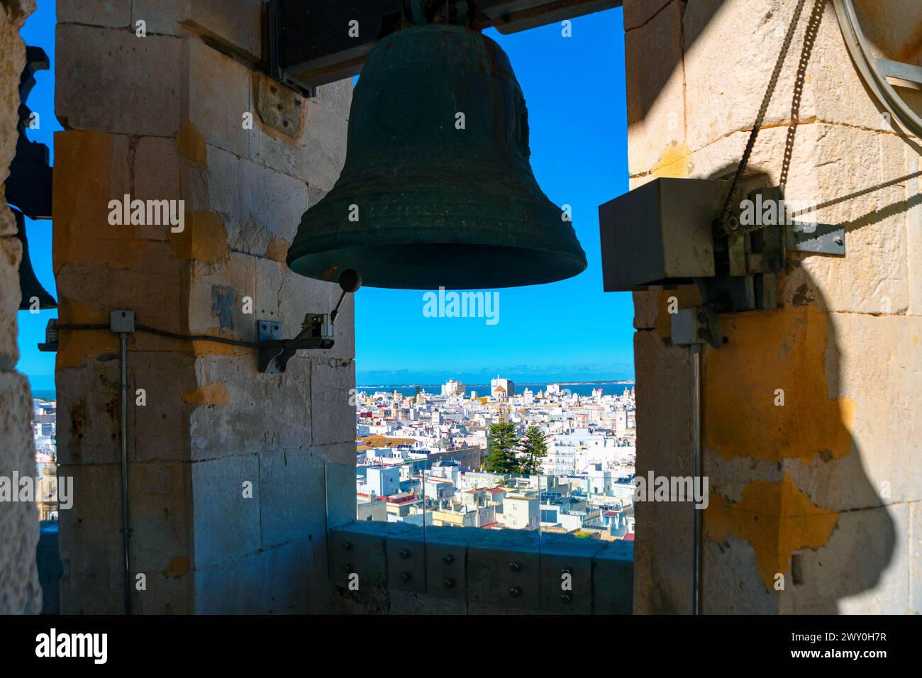 Bell tower of Catedral de la Santa Cruz in Cadiz, Spain. Aerial ...