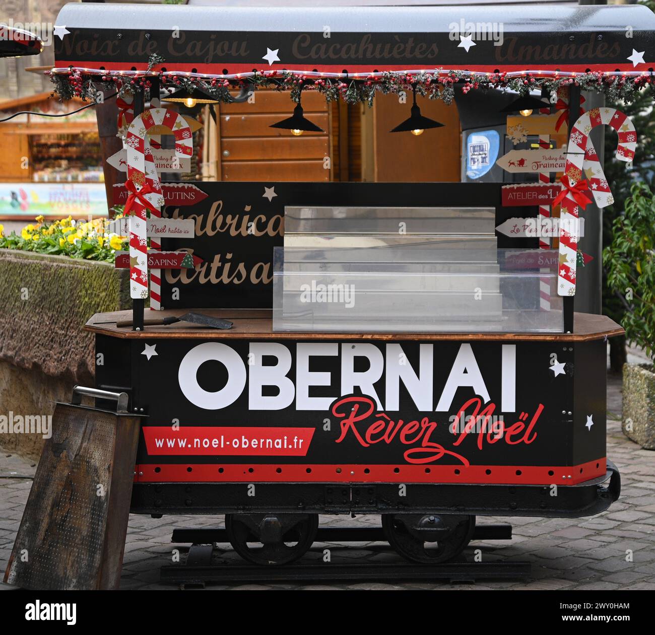 Festive Christmas decorations on a food cart at the picturesque Place ...