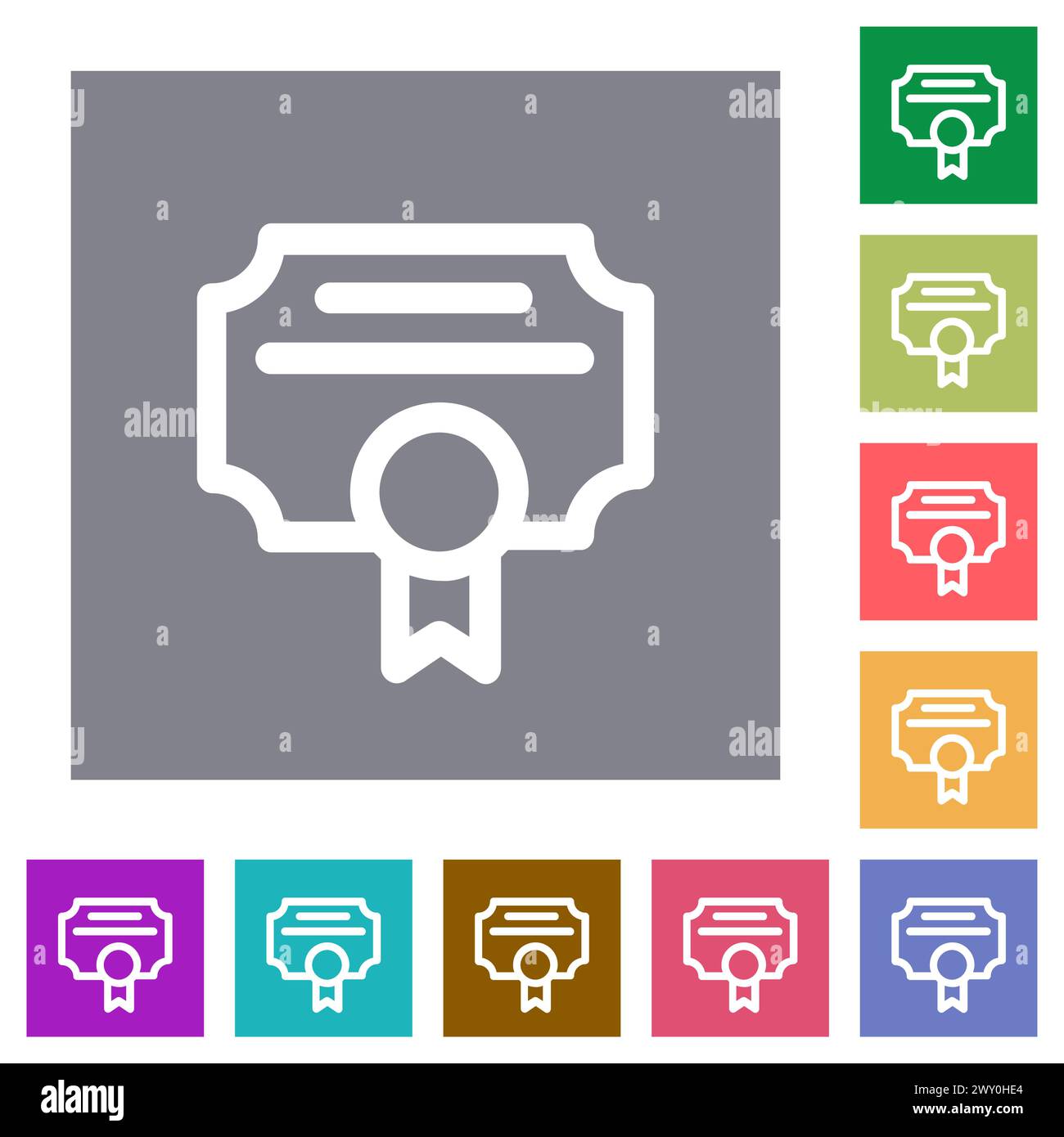 Credential outline flat icons on simple color square backgrounds Stock ...