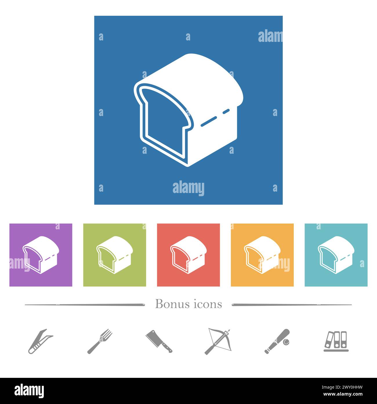 Bread flat white icons in square backgrounds. 6 bonus icons included ...