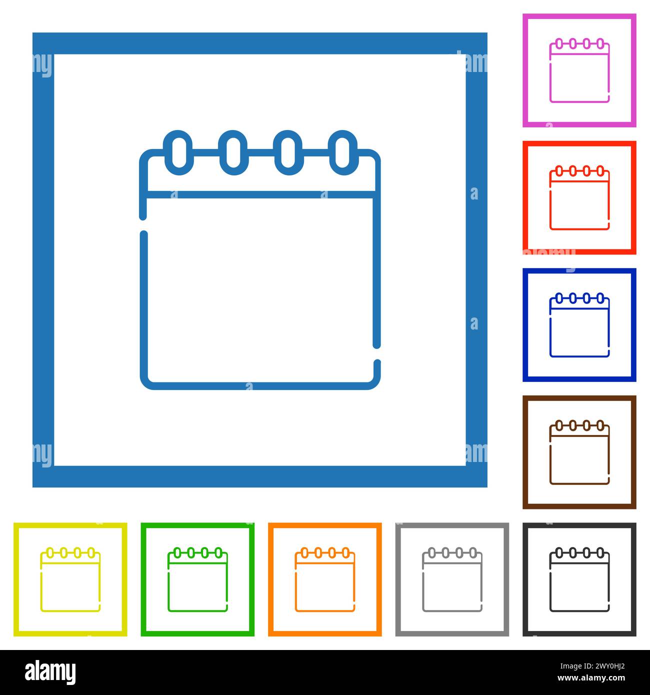 Calendar outline flat color icons in square frames on white background ...