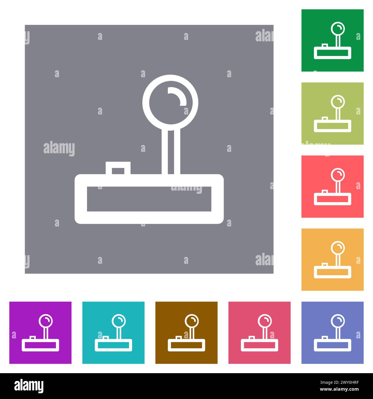 Retro joystick outline flat icons on simple color square backgrounds ...
