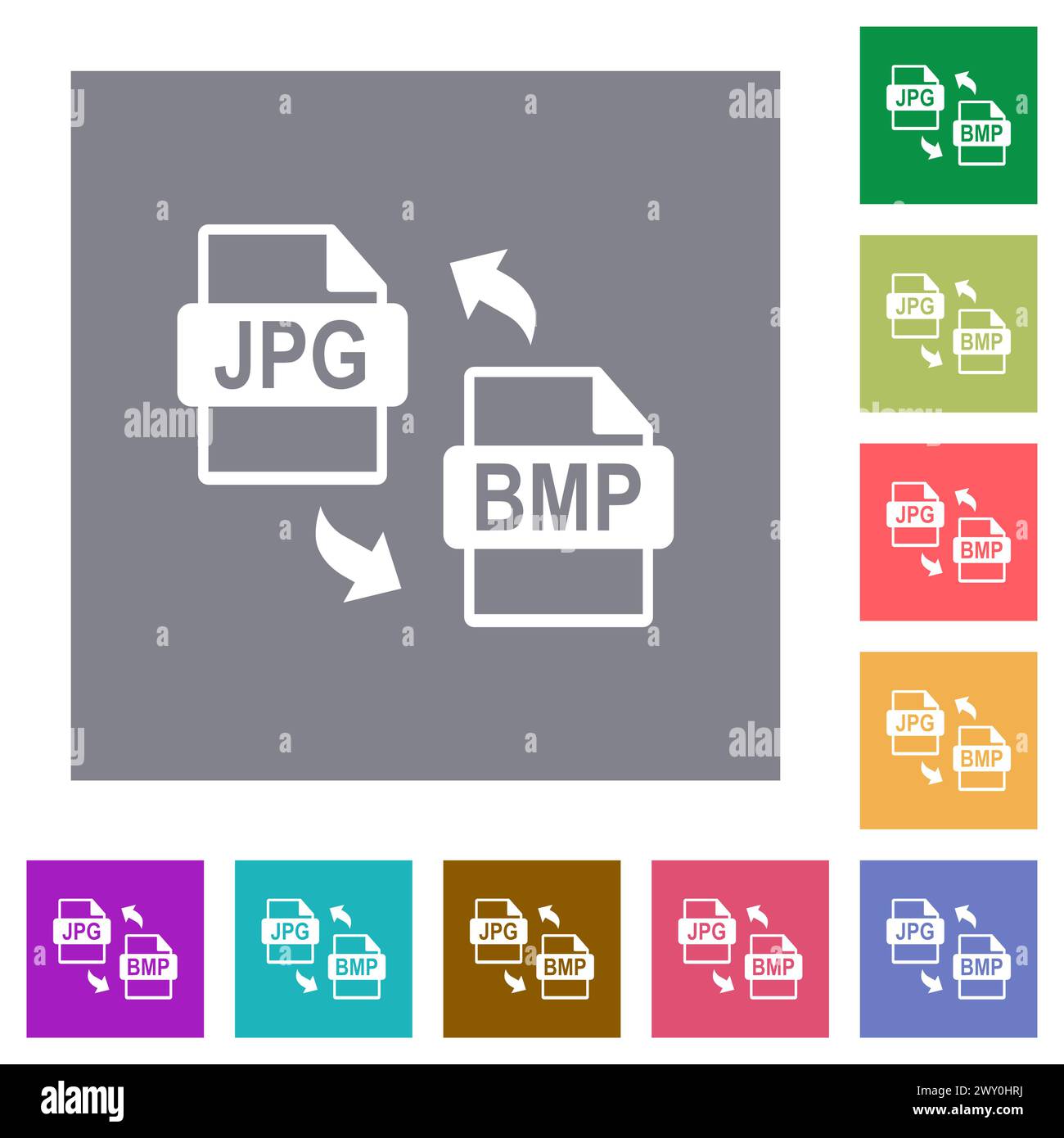 JPG BMP file conversion flat icons on simple color square backgrounds ...