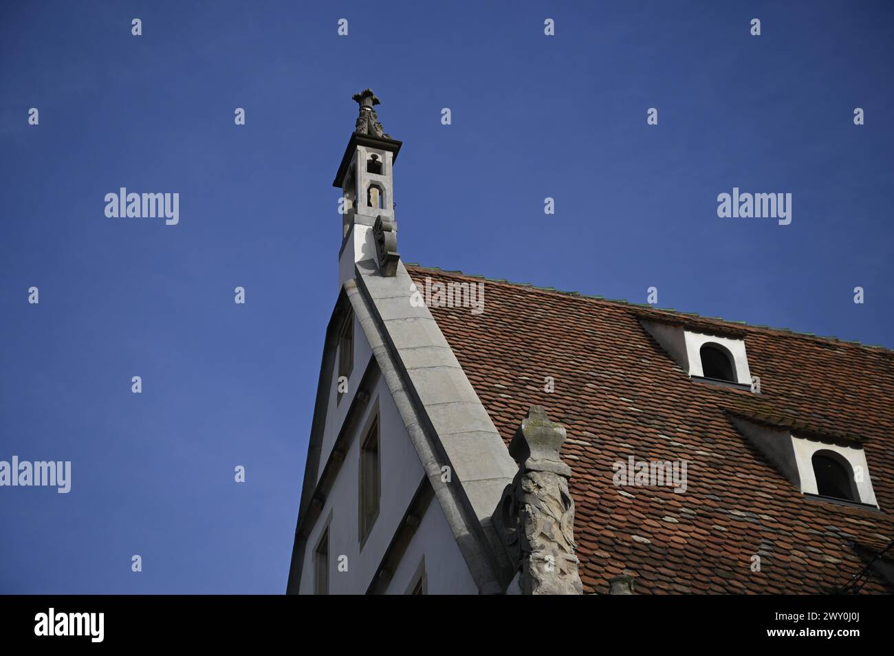 Landscape with scenic view of the Renaissance style clay tile rooftop ...
