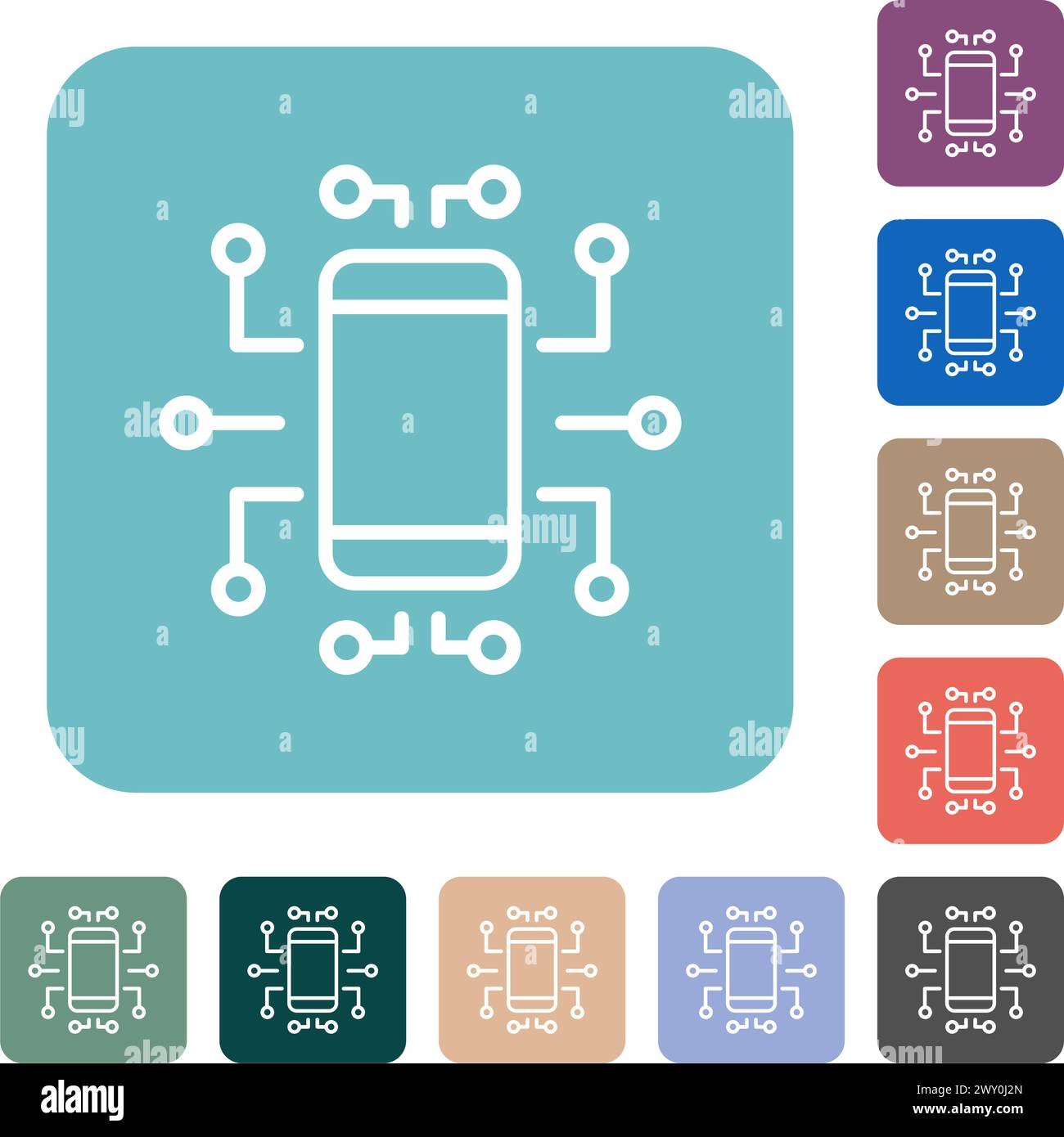 Embedded device outline white flat icons on color rounded square ...