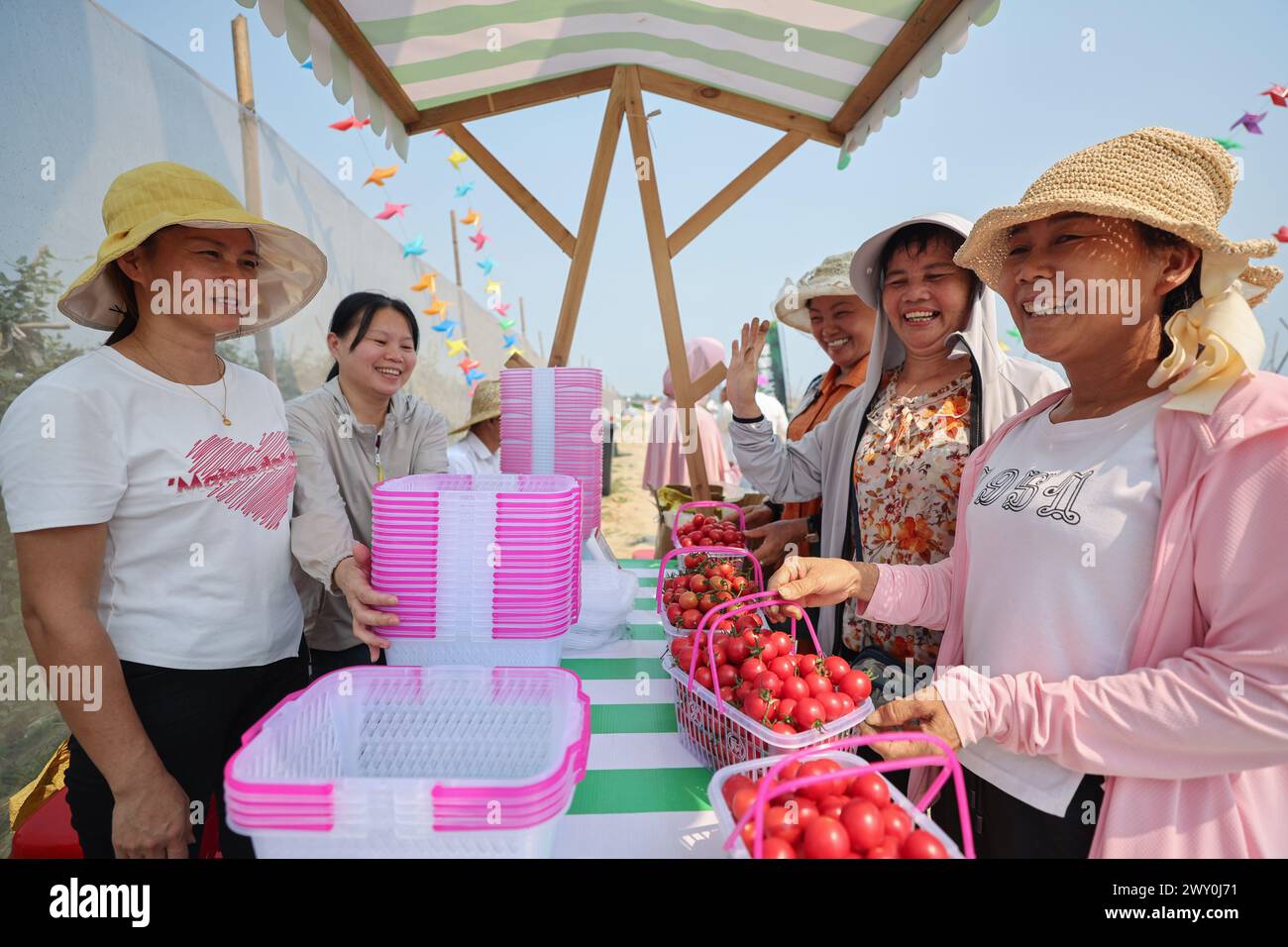 Dingan, China's Hainan Province. 3rd Apr, 2024. Tourists take part in a ...