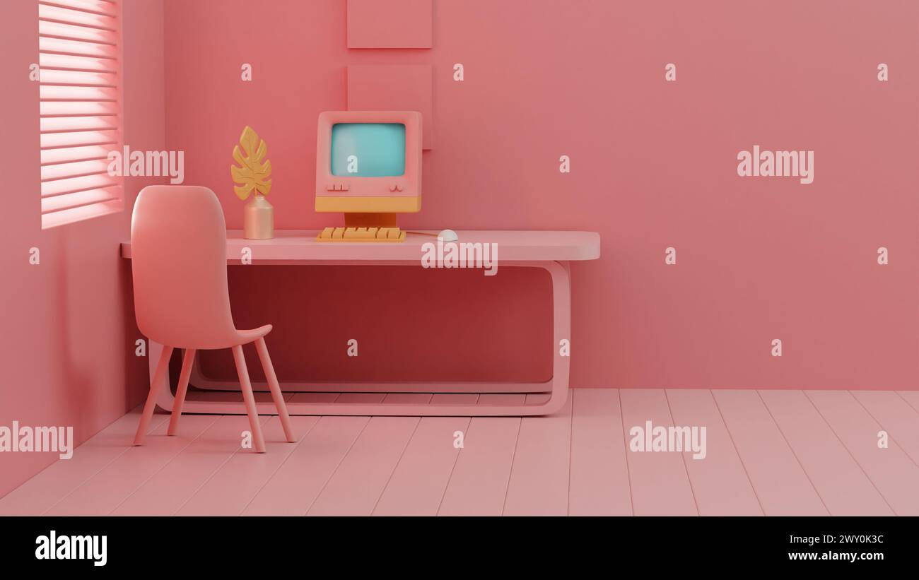 Retro Tech Charm: Vintage Computer Setup in Pastel Decor Stock Photo ...