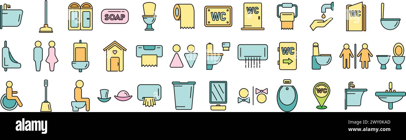 Wc icons set outline vector. Toilet sign. Bathroom toilet thin line ...